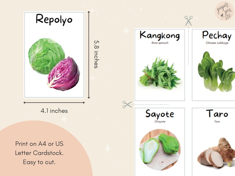 Vegetables TAGALOG Flash Cards With English Translation | Bilingual ...