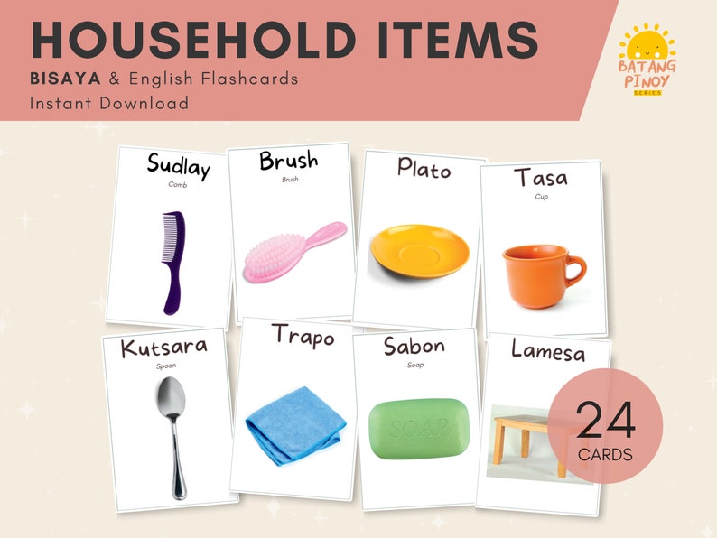 Household Items BISAYA Flash Cards With English Translation | Bilingual ...