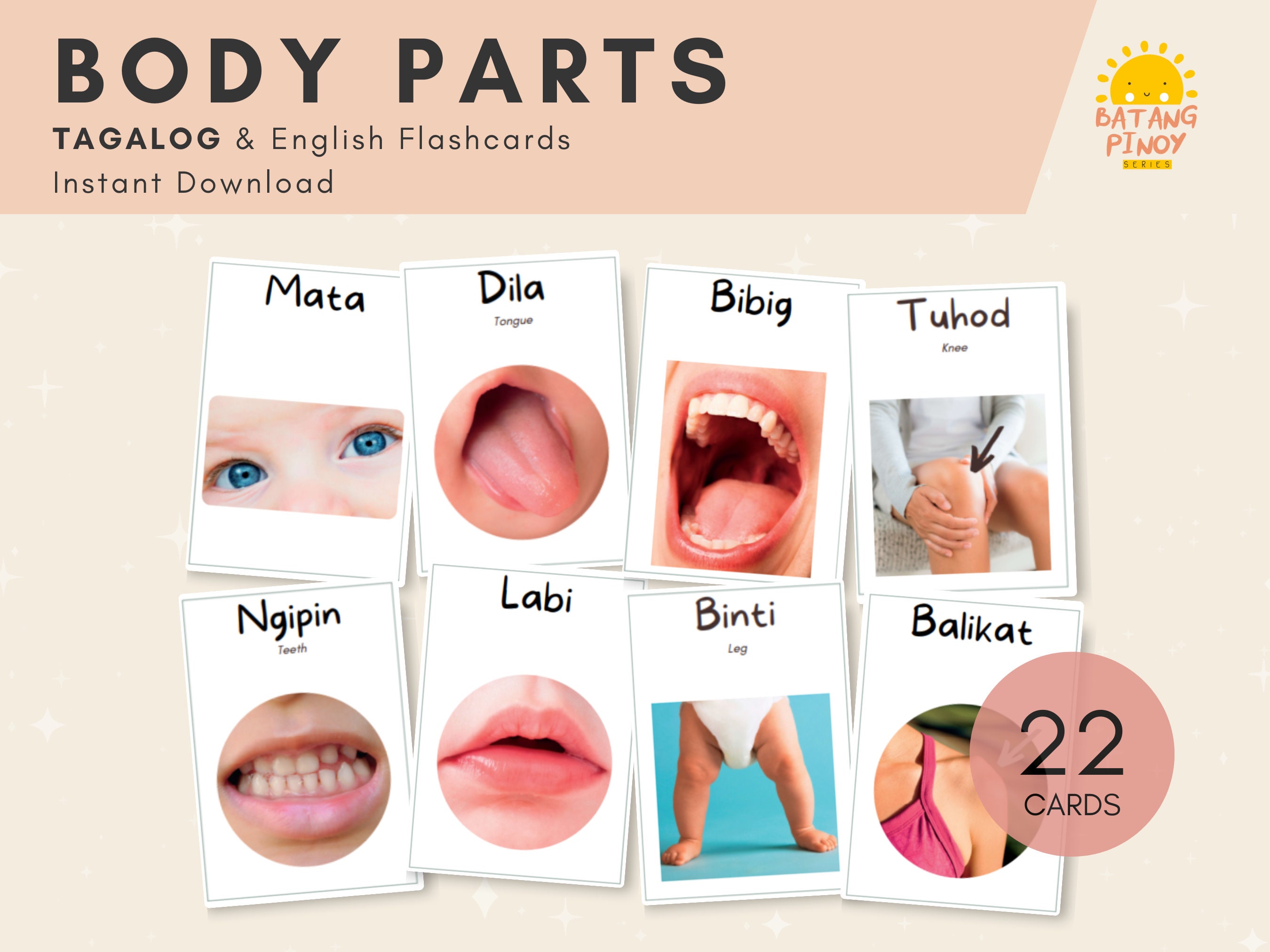 Body Parts TAGALOG Flash Cards With English Translation | Bilingual ...