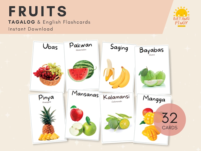 Fruits TAGALOG Flash Cards With English Translation Bilingual Cards ...