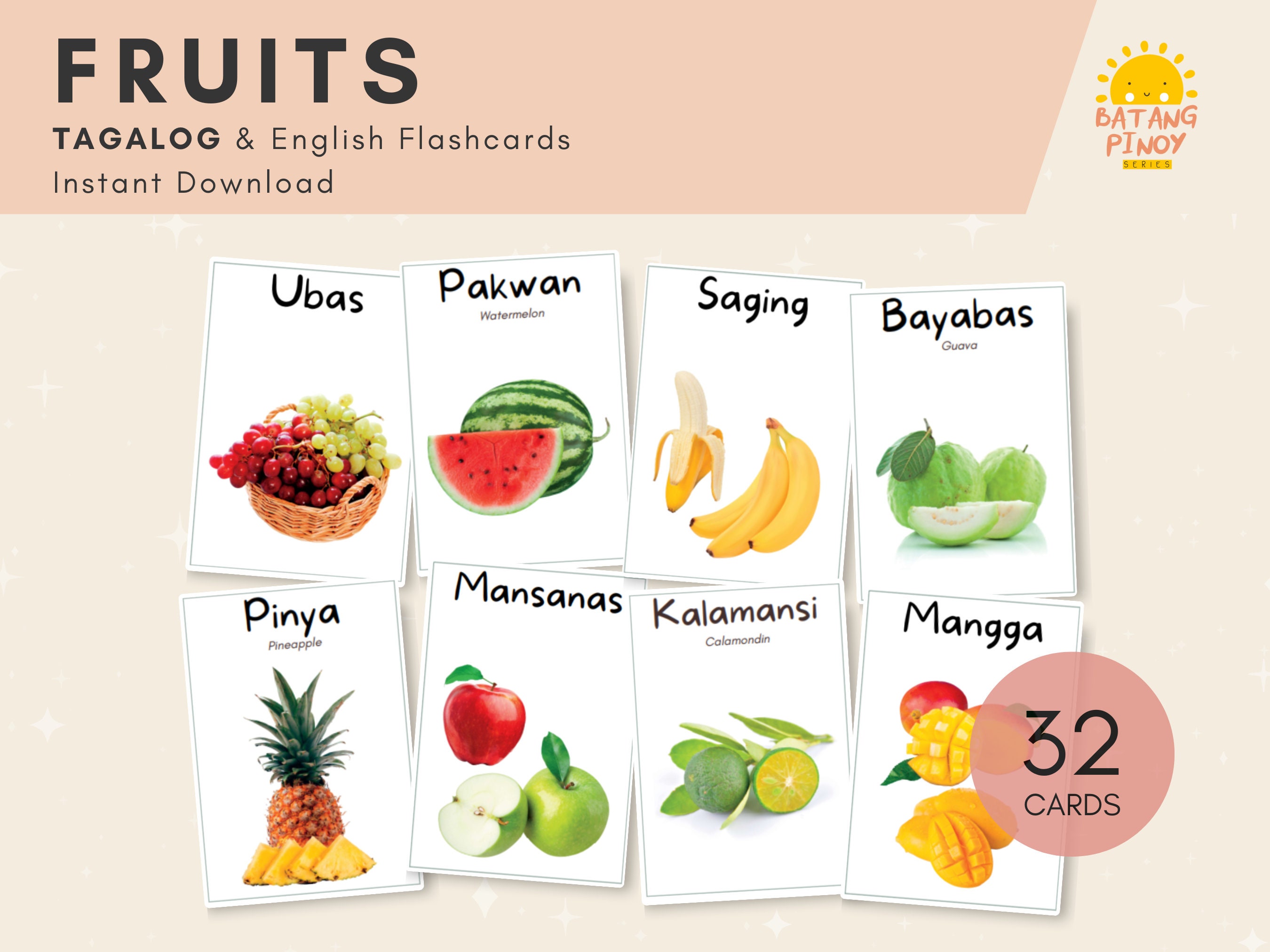 Fruits TAGALOG Flash Cards With English Translation | Bilingual Cards ...