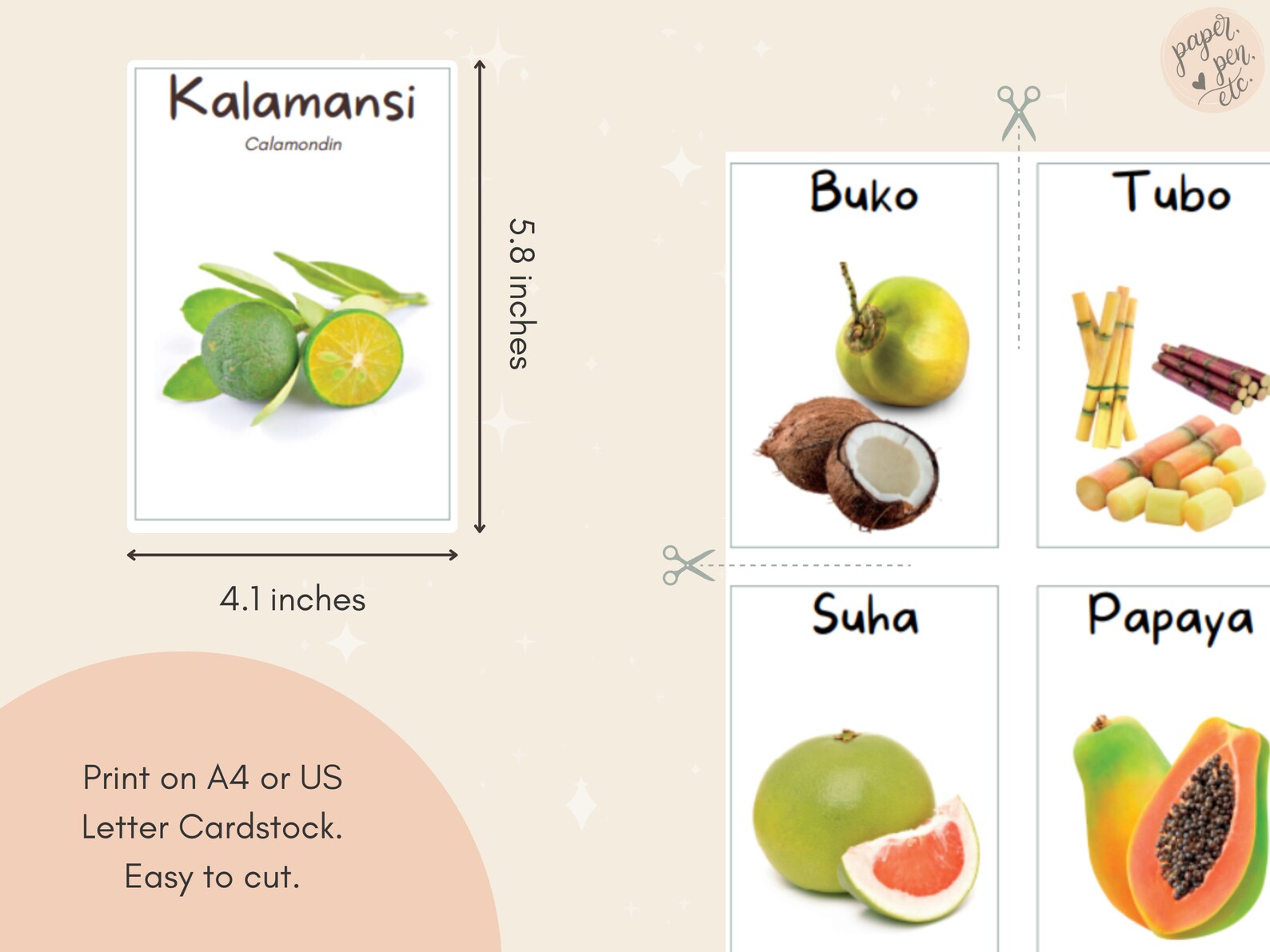 Fruits TAGALOG Flash Cards With English Translation Bilingual Cards ...