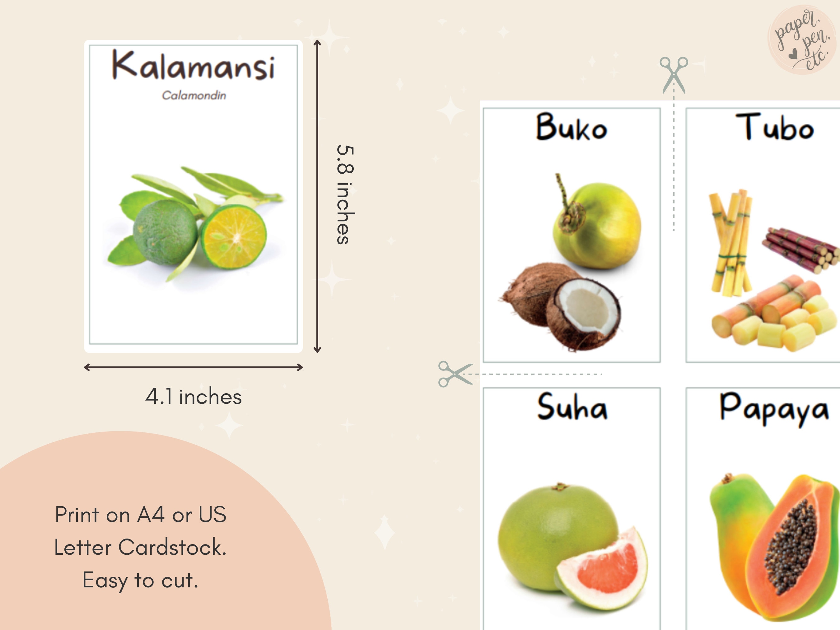 Fruits TAGALOG Flash Cards With English Translation | Bilingual Cards ...