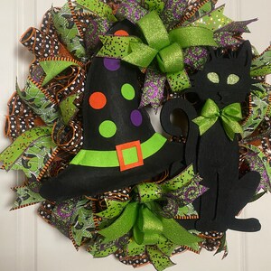 Black Cat and Witches Hat Halloween Wreath - Etsy