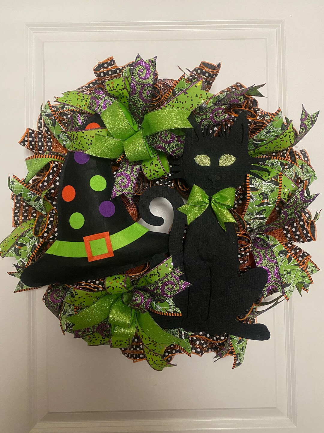 Black Cat and Witches Hat Halloween Wreath - Etsy