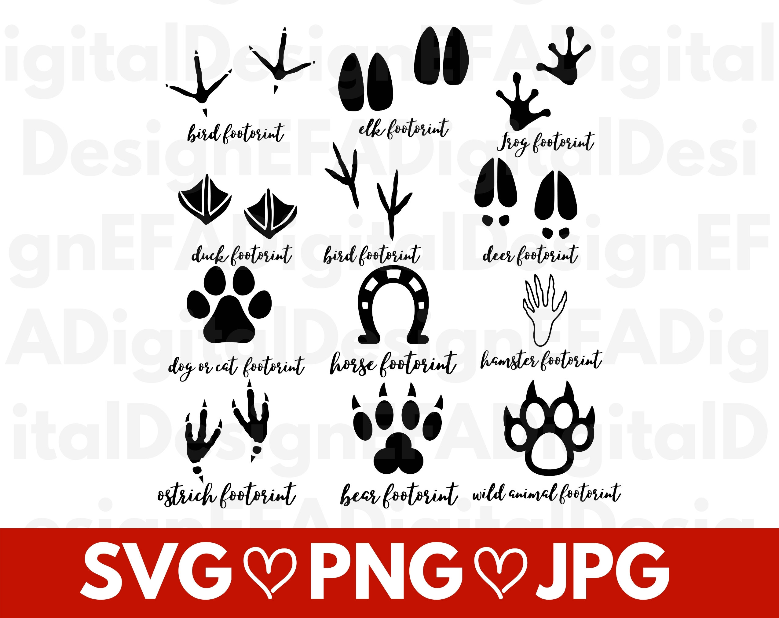 Animal Tracks Bundle Svg, Animal Footprints Clipart Cut Files, 12 ...