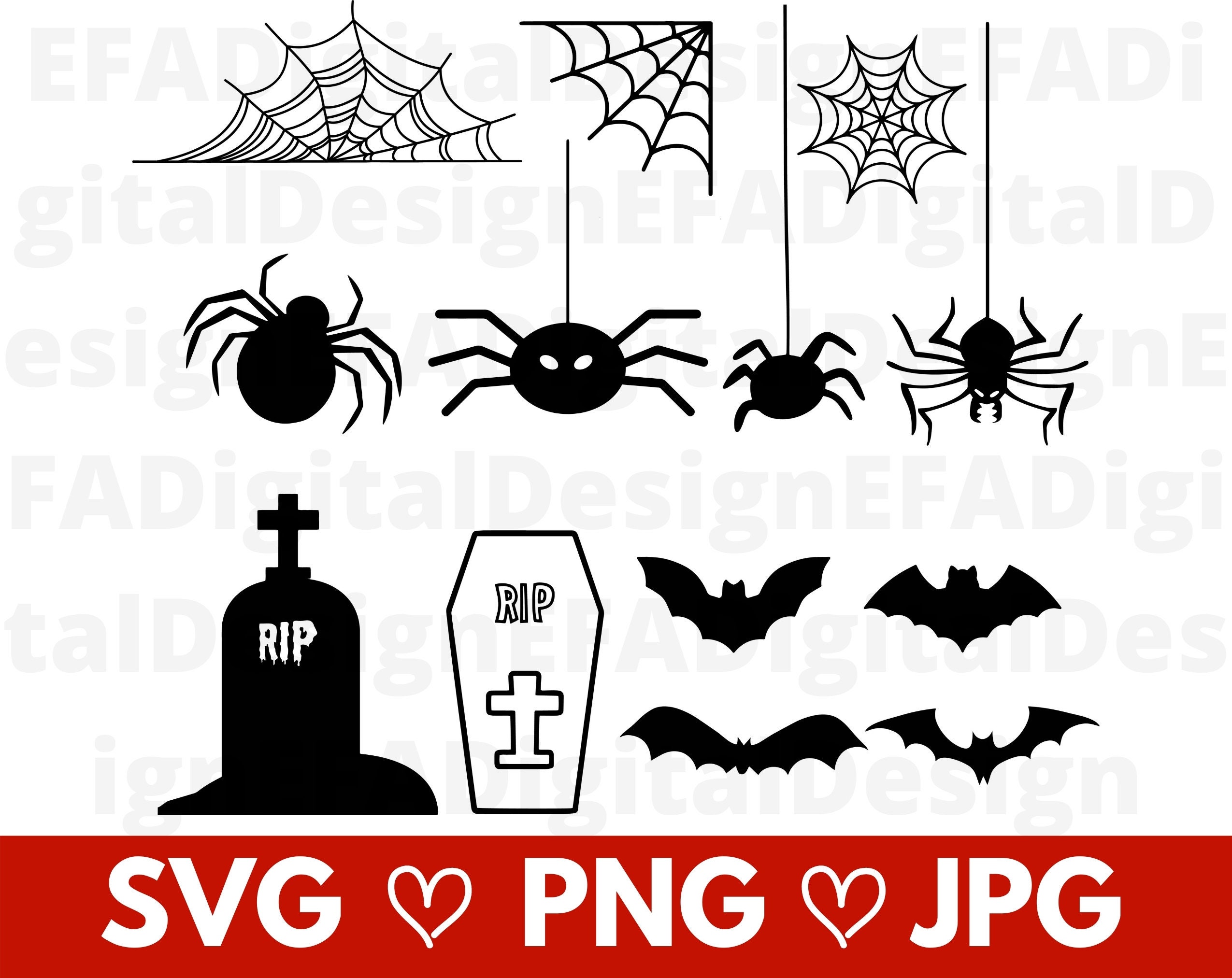 Spider Web SVG Bundle, Halloween Bundle, Bat Bundle, RIP Bundle Jpg ...