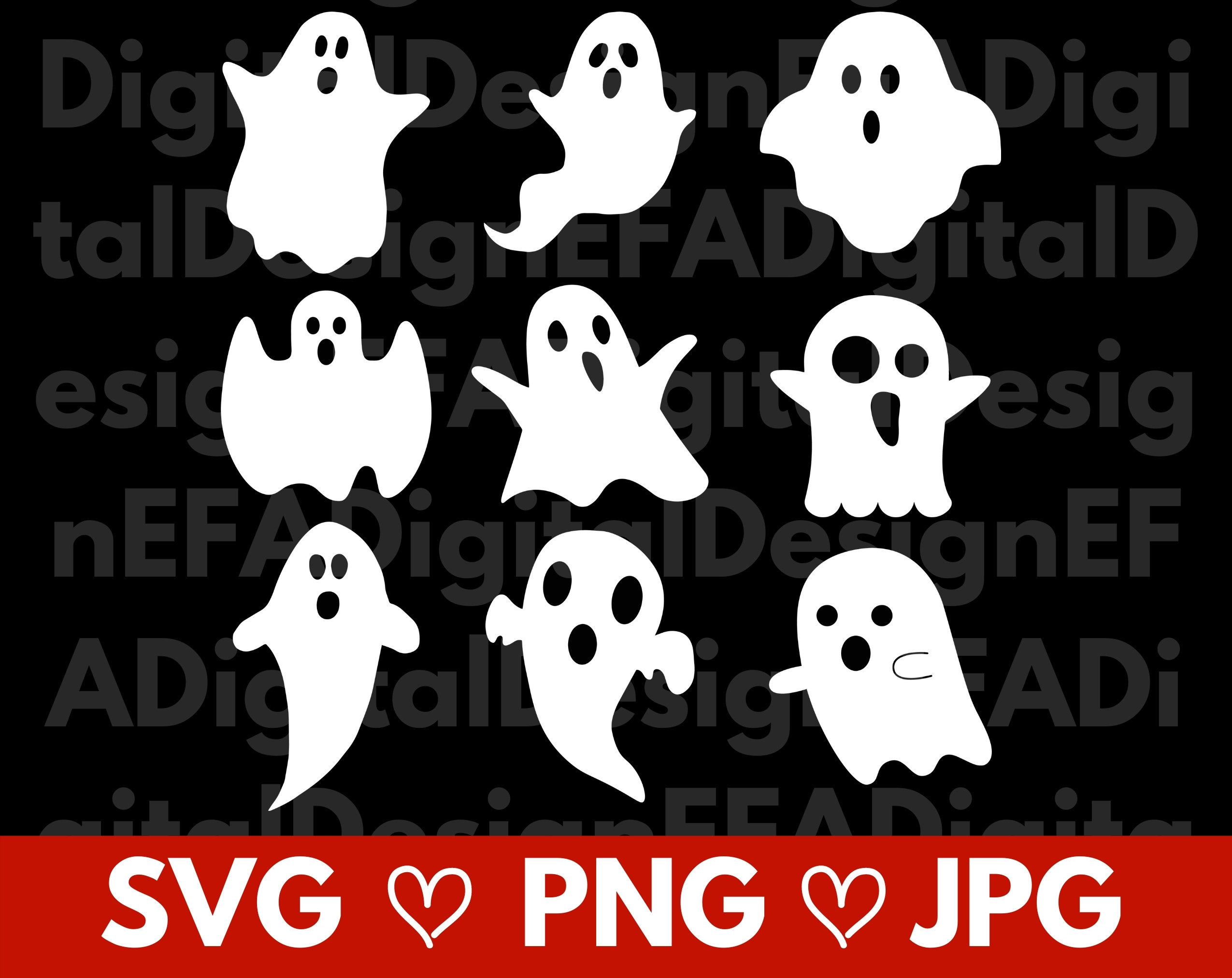Ghost SVG Bundle, Halloween Ghost SVG, 9 Different Simple Funny Ghost ...