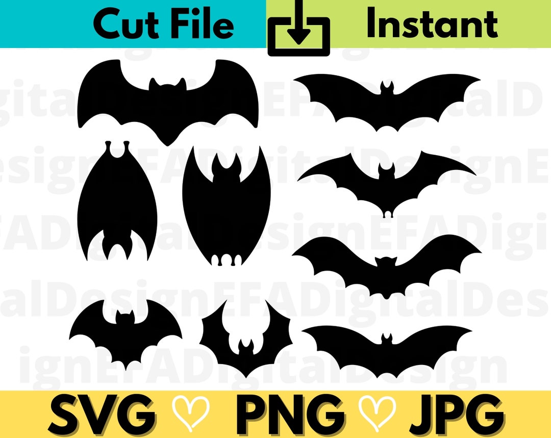 Bat SVG Bundle, 9 Different Bat Design, Hallowen Bundle SVG, Bat Vector ...