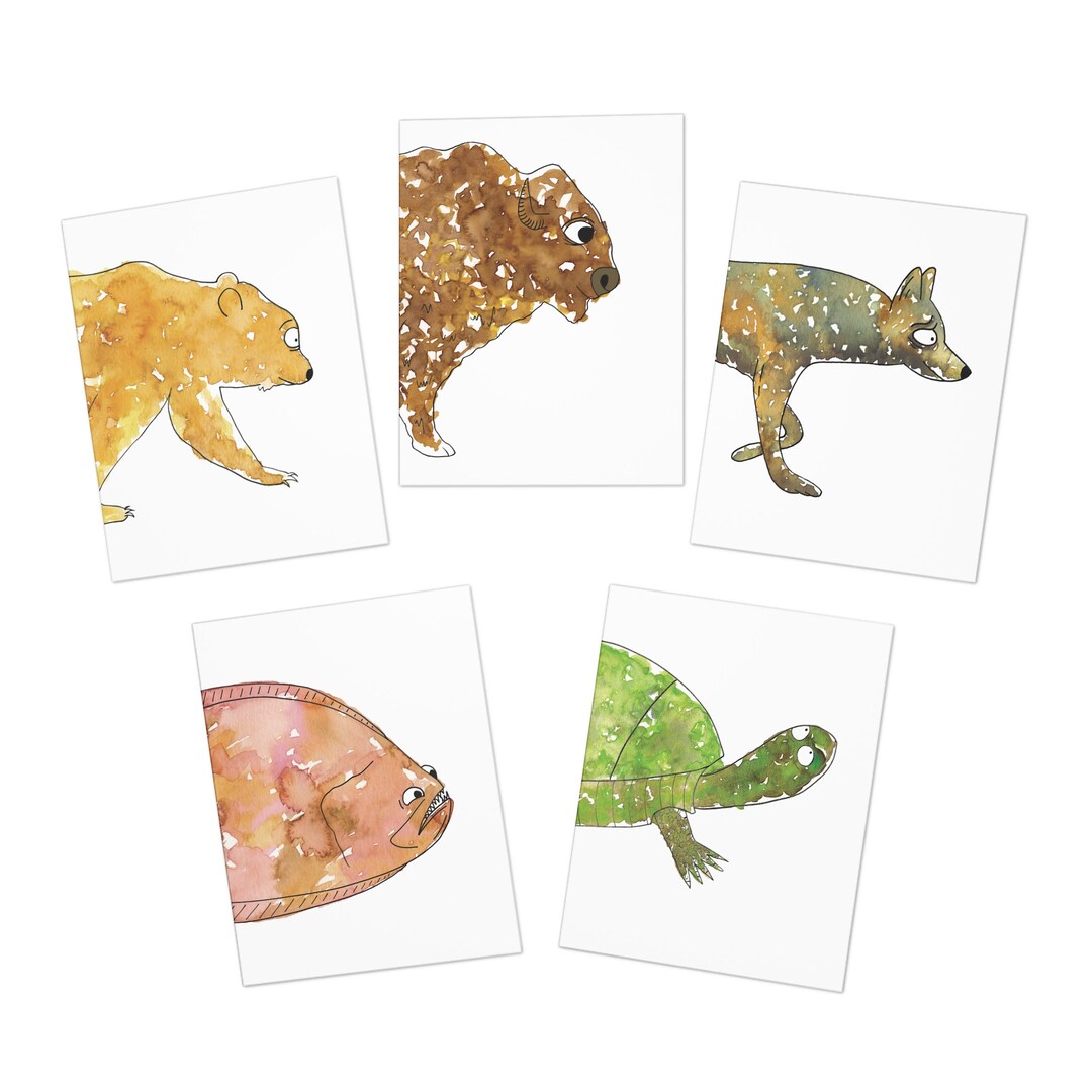5 American Animal Greeting Cards (assorted 5-pack) - Etsy