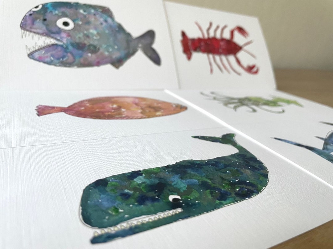 Set of 6 Ocean Animal Greeting Cards - 4"x6" Folded With Envelopes - Etsy