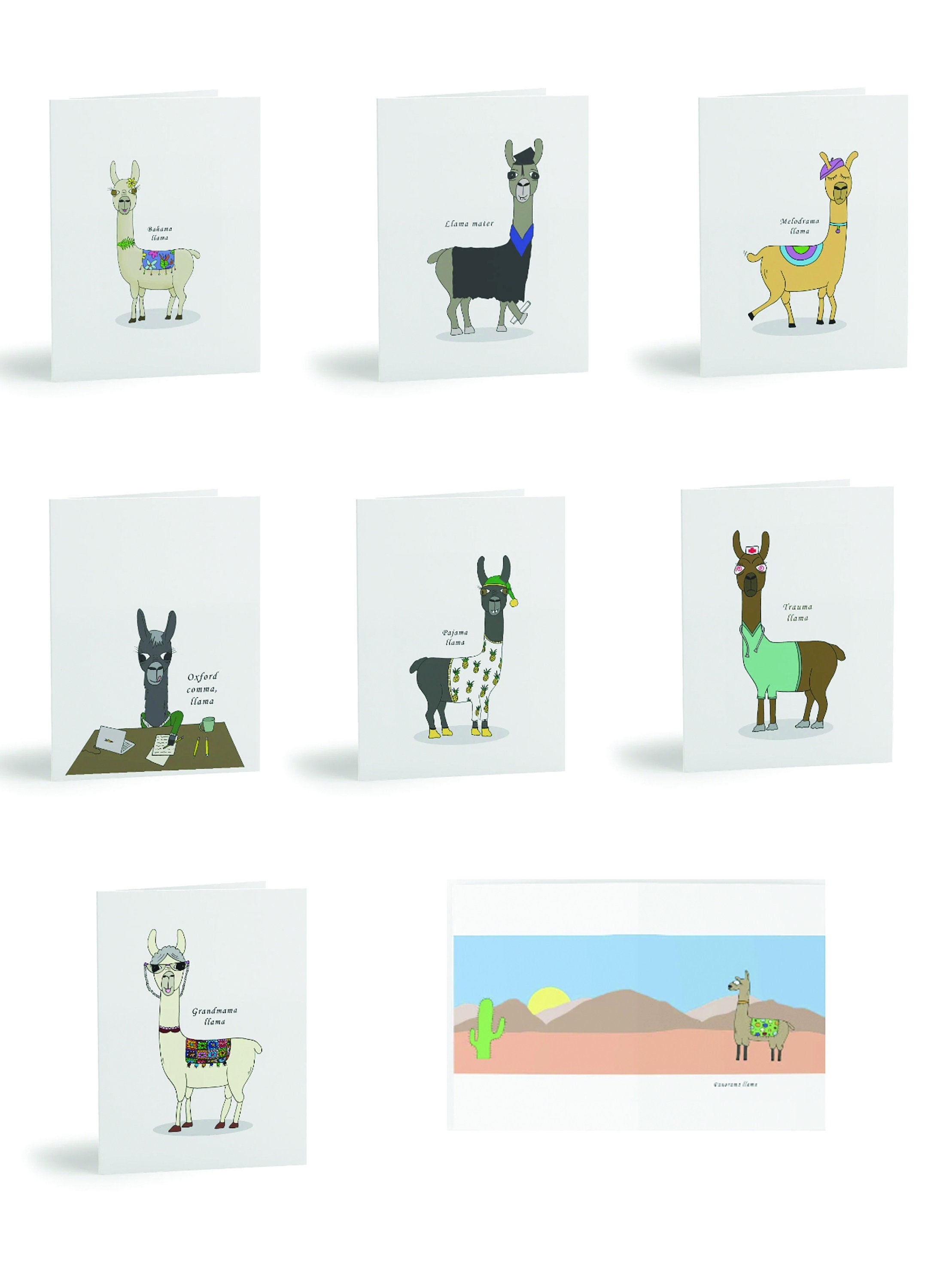 8 Llama Cards - Assorted Llama Designs, With Envelopes - Etsy