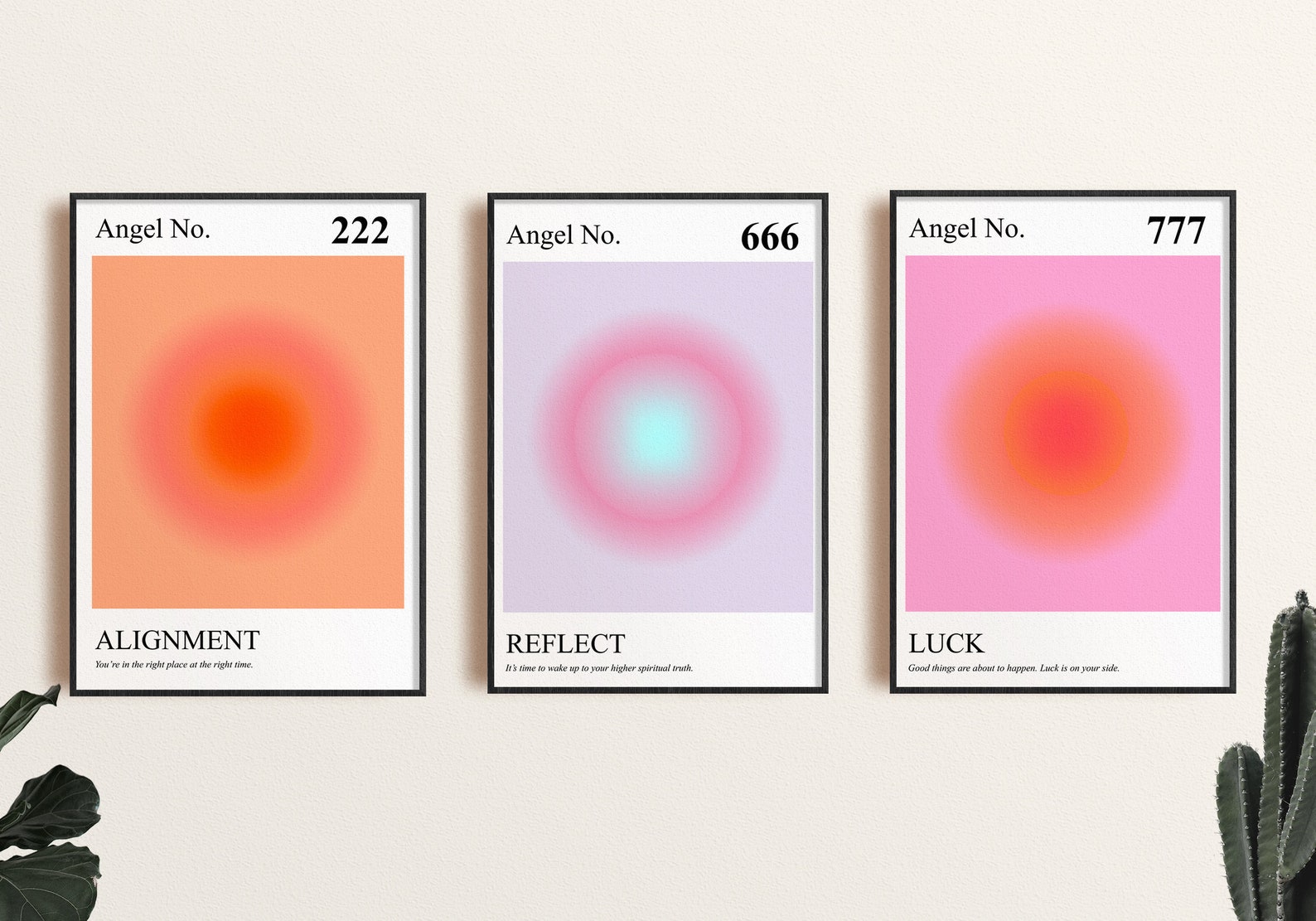 Set of 3 Gradient Angel Number Print Set, 222-666-777 Poster, Spiritual ...