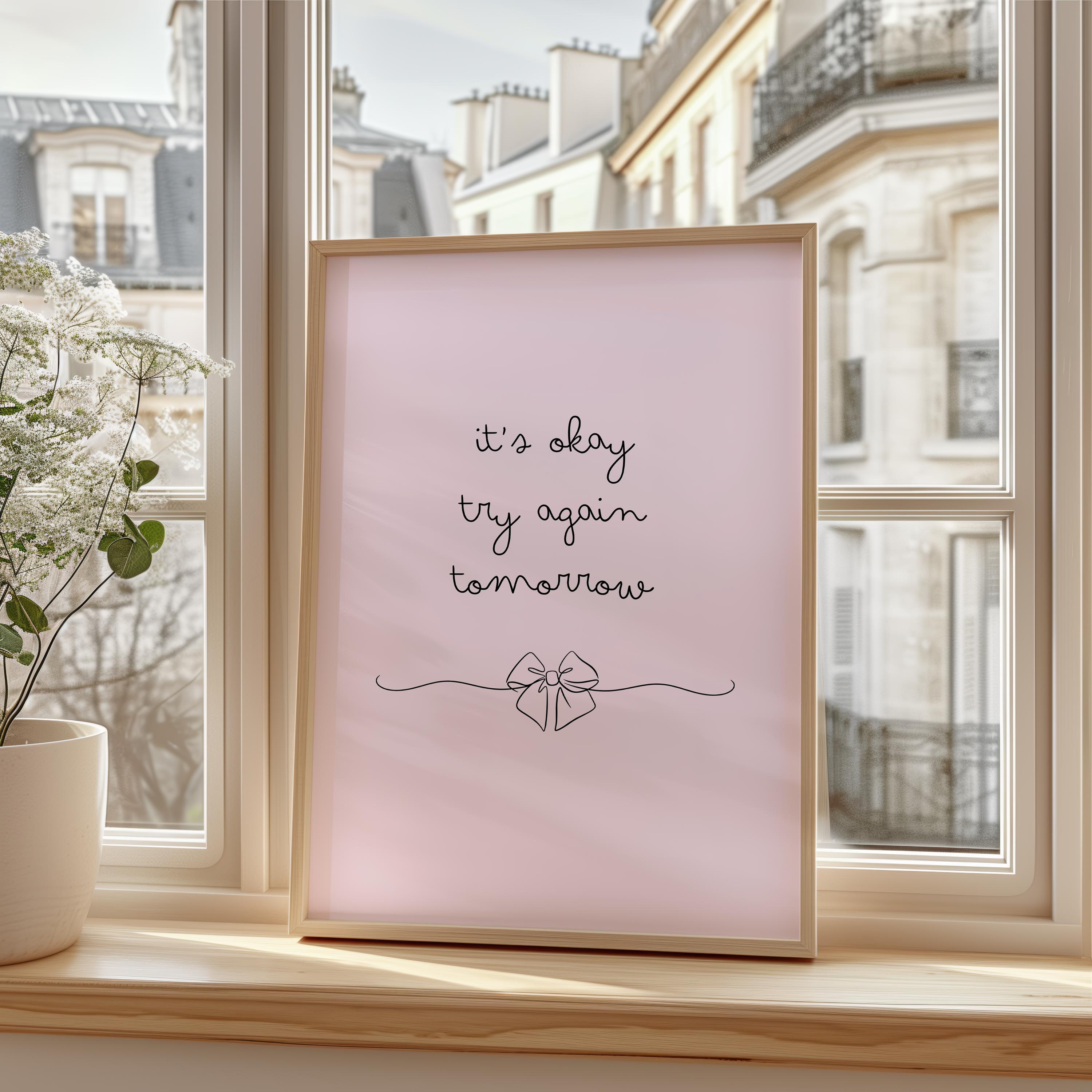 Coquette Pink Motivational Print: It's Okay Try Again (digital Download ...