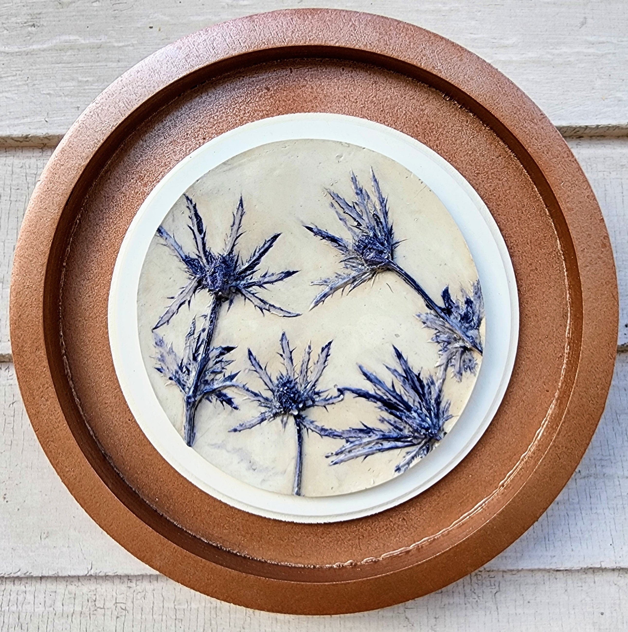 Plaster Bas Relief Artwork of Eryngium Flowers in Purple With Copper ...
