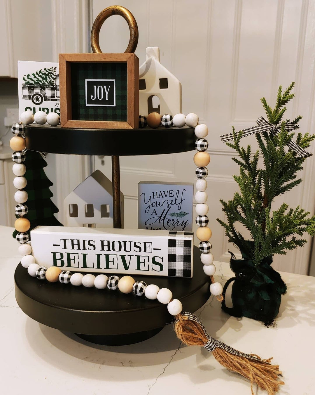 Black and White Buffalo Plaid Holiday Tiered Tray Bundle (8 Pieces) - Etsy