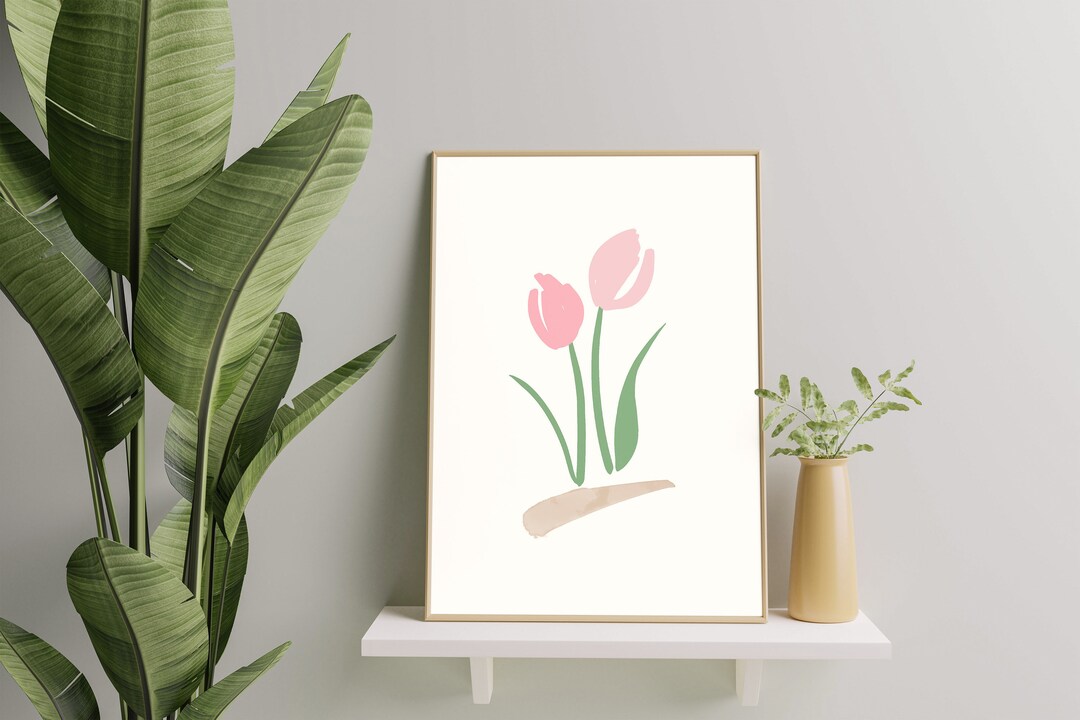 Pink Tulip Poster, Wall Decor, Illustration, Poster, Abstract Print ...