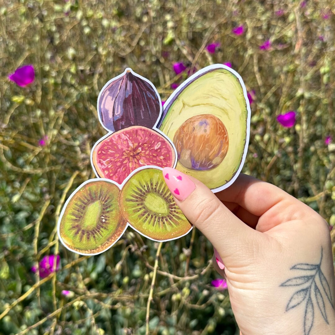 Produce Sticker Pack | 3 Die-cut Stickers Avocado, Fig, and Kiwi - Etsy