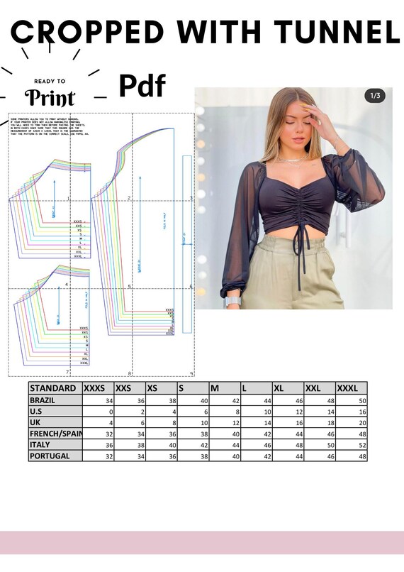 Sewing Pattern PDF : Cropped With Tunel PDF Ready to Print. - Etsy