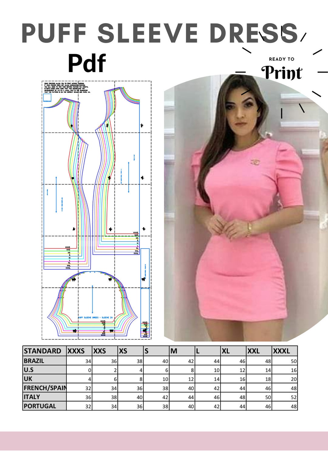 Sewing Pattern PDF: Puff Sleeve Dress Pattern Women's - Etsy