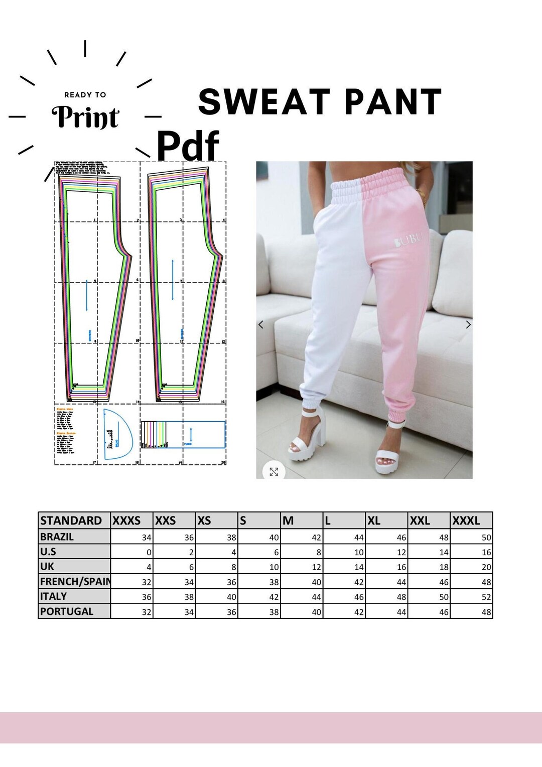 Sewing Pattern PDF : Sweat Pant Pattern, PDF Ready to Print. 100% ...