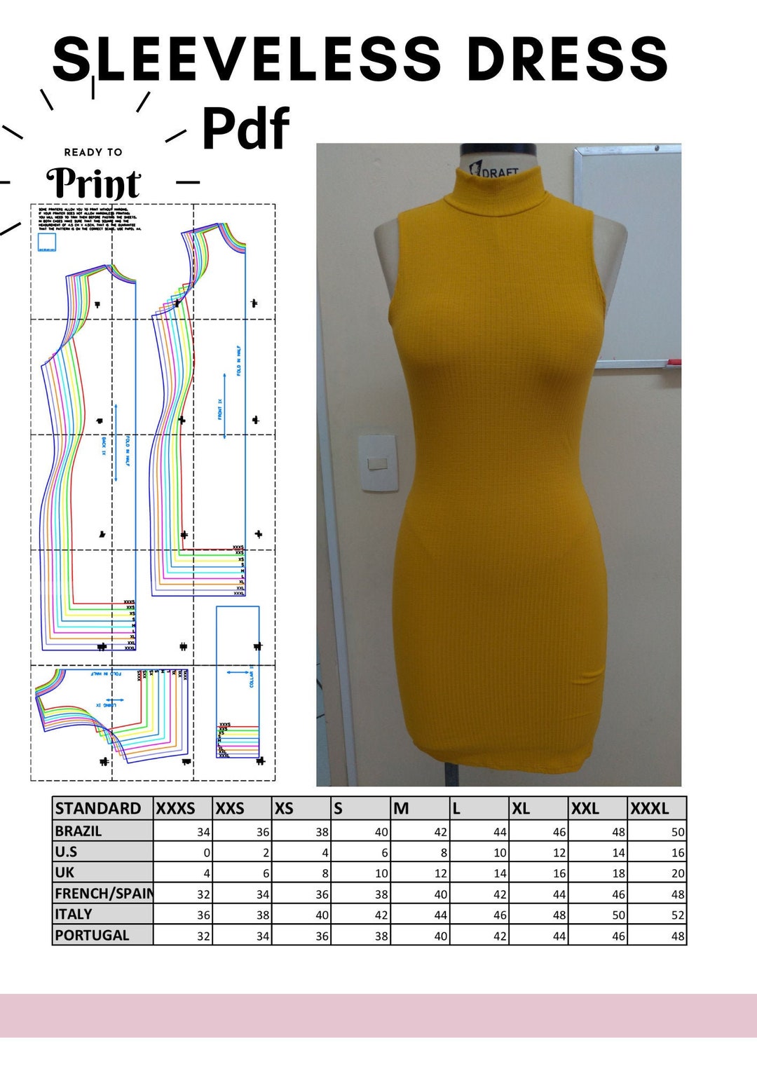 Sewing Pattern PDF : Sleeveless Dress Pattern, PDF Ready to Print. 100% ...
