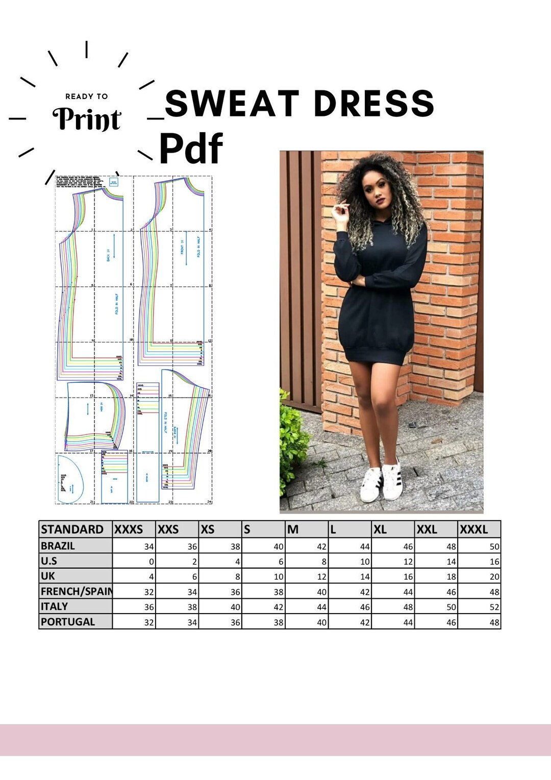 Sewing Pattern PDF : Sweat Dress Pattern, PDF Ready to Print. 100% ...