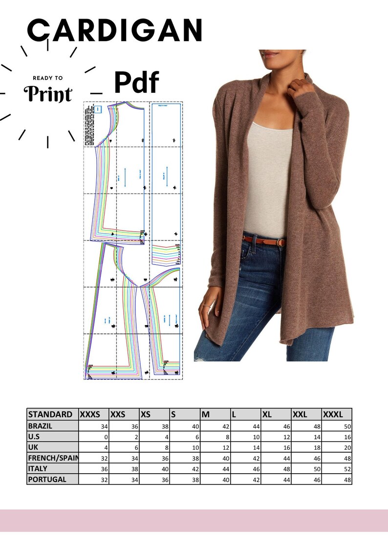 Sewing Pattern PDF: Cardigan Pattern PDF Ready to Print. 100% - Etsy