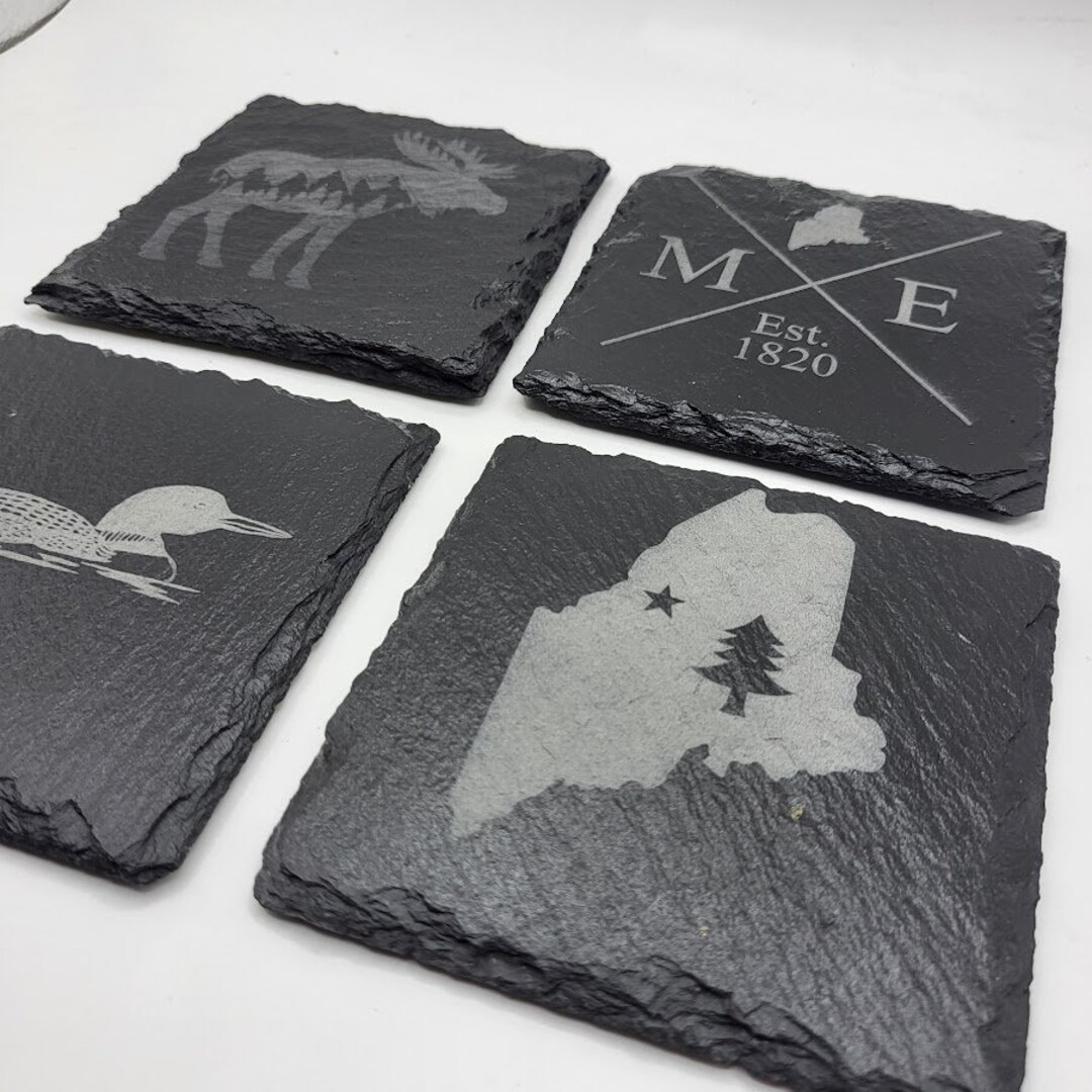 Maine Slate Coaster, Moose Design, Barware Gift - Etsy