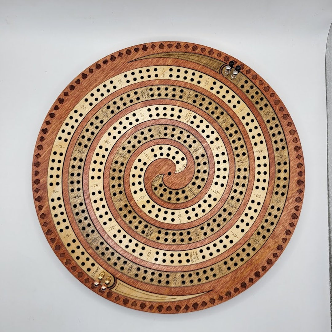 Spiral Cribbage Board: 4-track, Round, With Pegs & Cards - Etsy