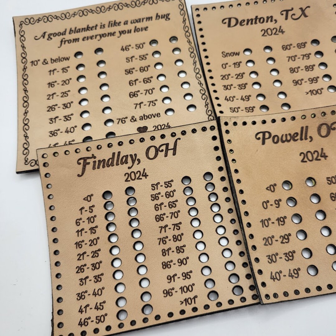 Leather Temperature Blanket Card, Leather Yarn Chart, Sew on ...