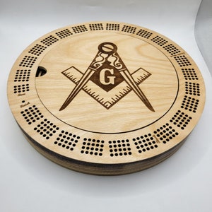 Masonic Cribbage Board: Round Birch Wood, Pegs & Cards Included - Etsy