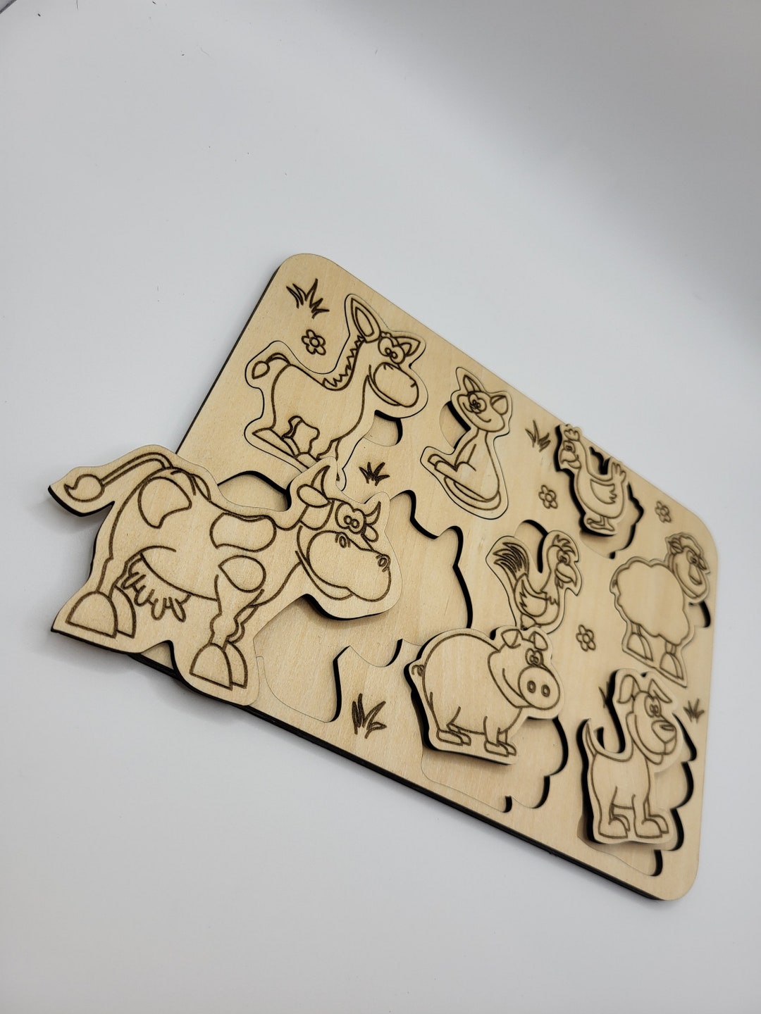 Farm Animal Puzzle, Wooden Puzzle, Kids Toys, Farm Toys, Toys for Kids ...