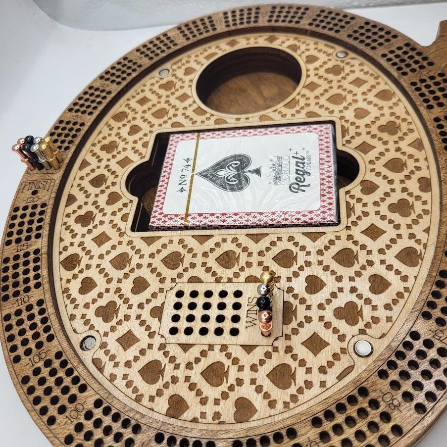 Standing Oval Cribbage Board: 4 Track Birch Wood, Laser Engraved Moose ...