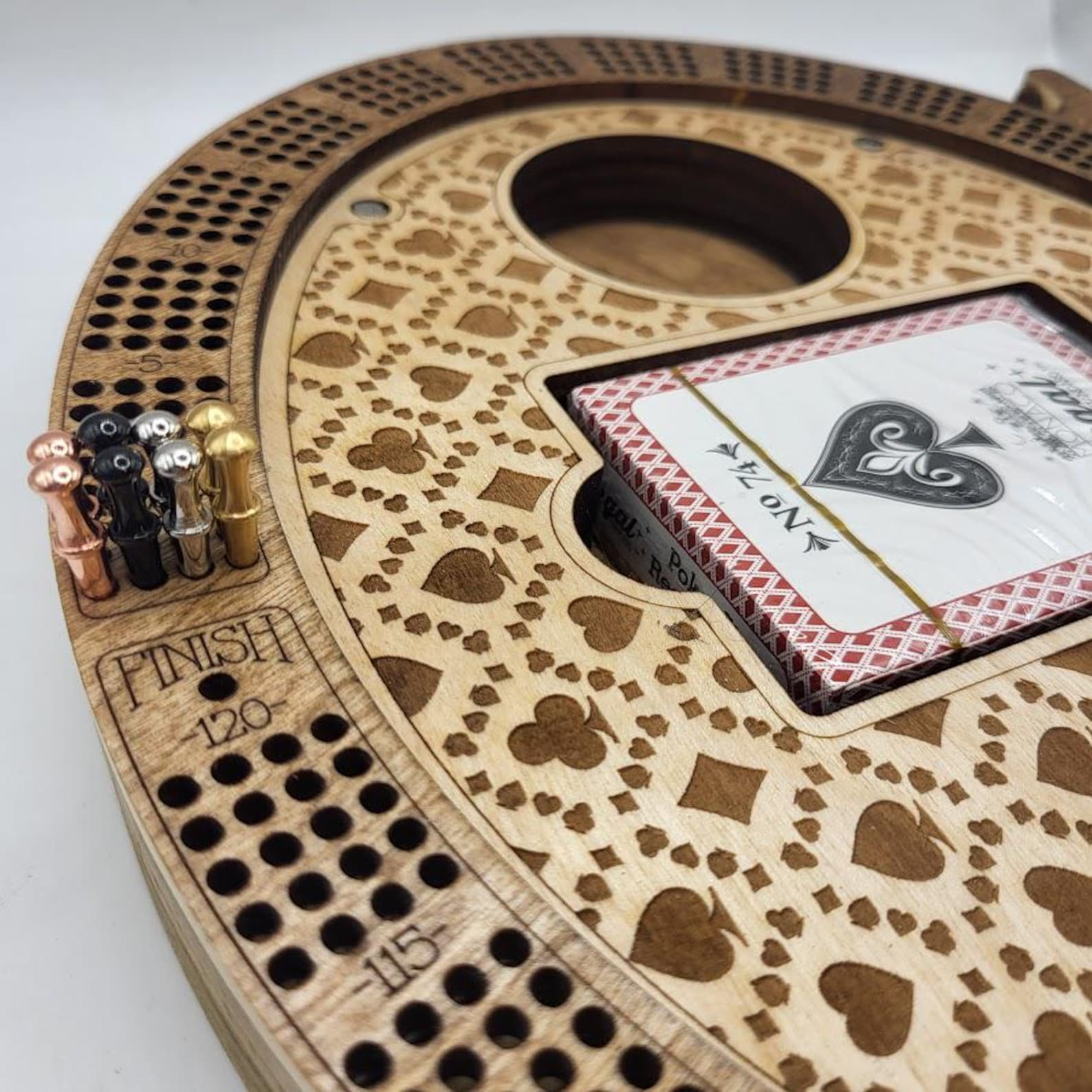 Standing Oval Cribbage Board: 4 Track Birch Wood, Laser Engraved Moose ...