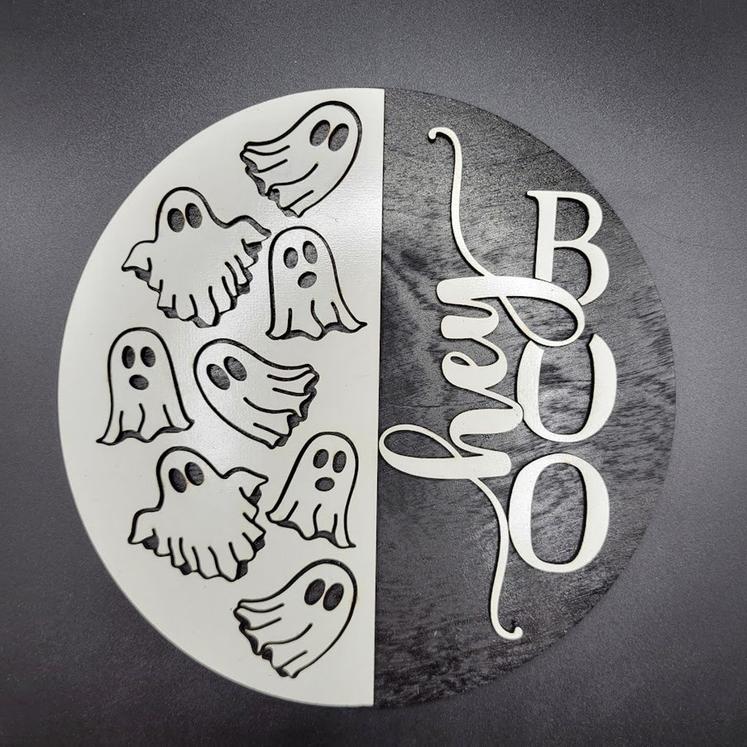 Hey Boo Ghost Sign: Halloween Wood Door Hanger - Etsy