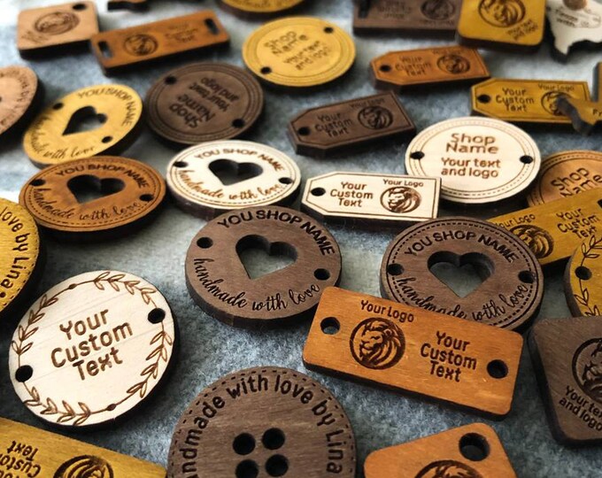 50 Product Tags, Wooden Clothing Labels, Sew on Tags, Personalized Wood ...