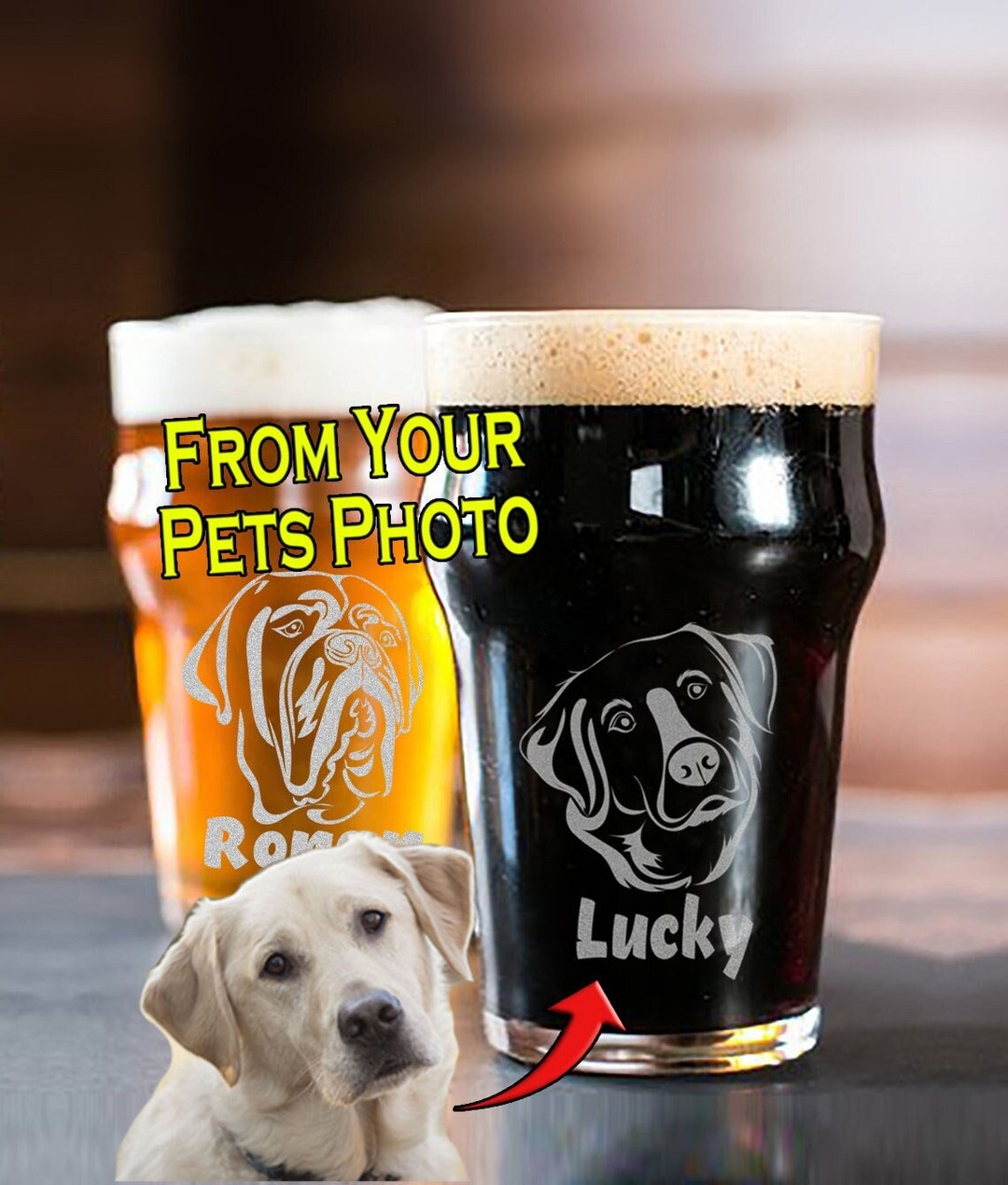 Custom Beer Glass Pets Portrait Custom Pint Glass Engraved Beer Glass ...