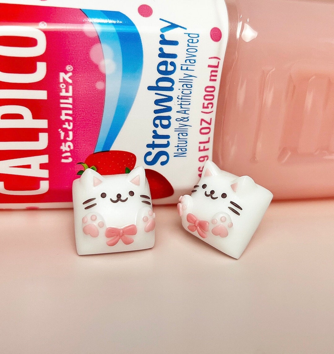 Strawberry Milk Koko Kat Resin Artisan Keycap Kawaii Keycaps Cute ...