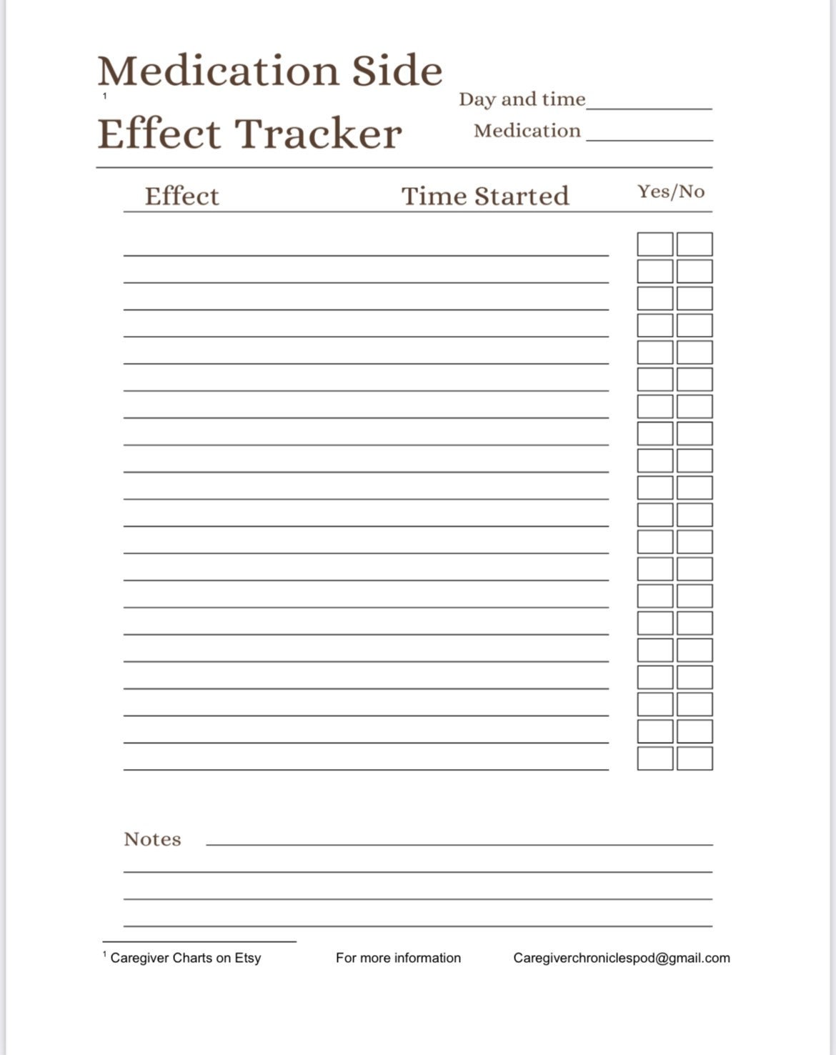 Medication Side Effect Tracker Low Ink - Etsy