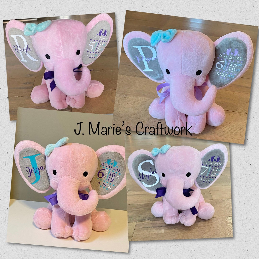 Pink Birth Stat Elephant, Birth Announcement Elephant, Personalized ...