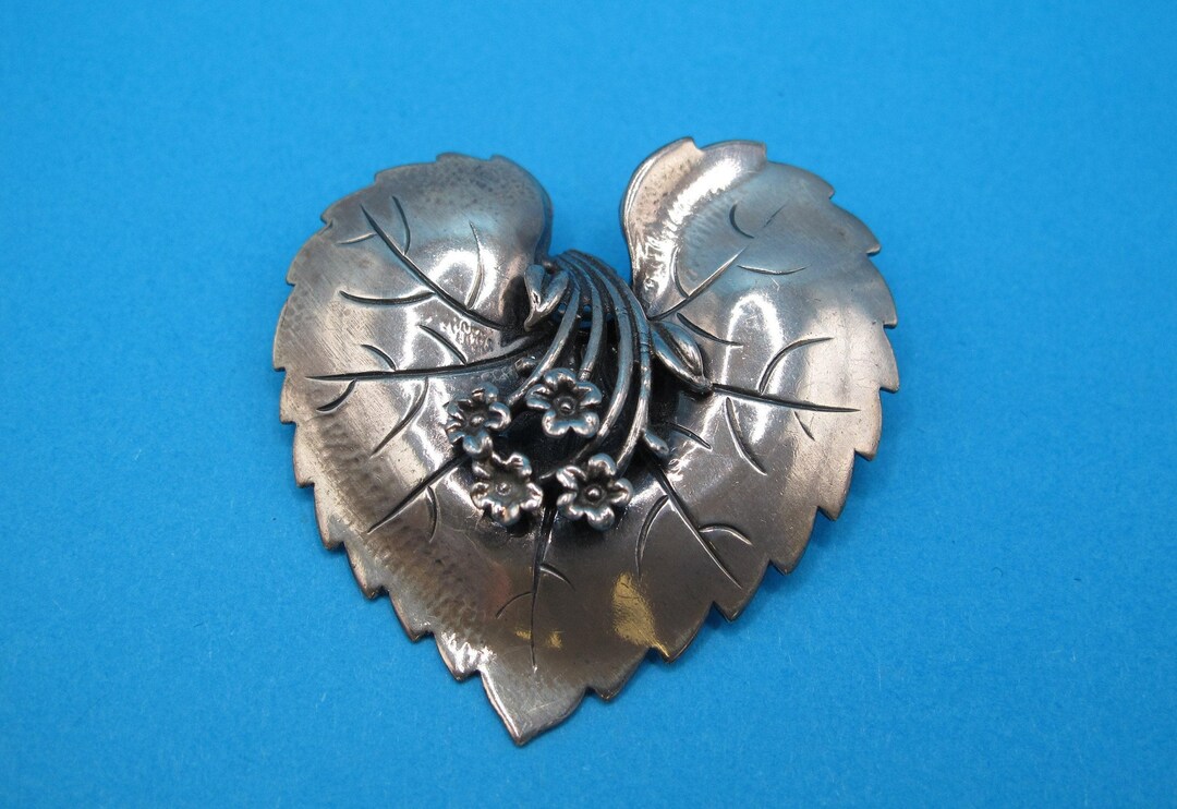 Vintage Sterling Silver Heart Brooch Pin - Etsy