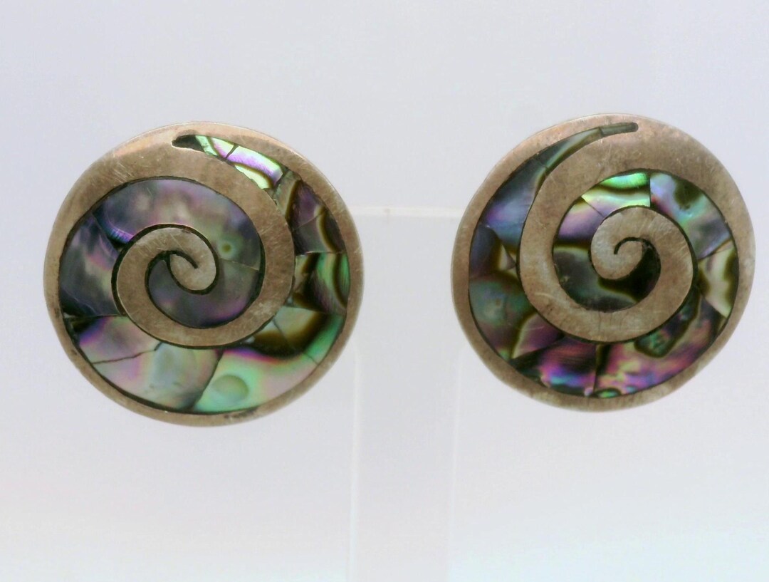 Vintage Sterling Silver Spiral Inlay Abalone Screw Earring - Etsy