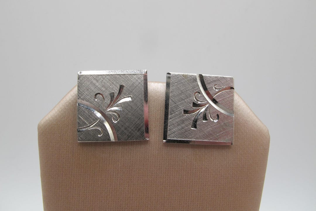 Vintage Sterling Silver Square Etched Cufflinks - Etsy
