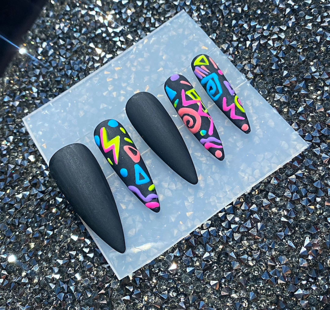 80s Style Matte Long Stiletto Shaped Press on Nails - Etsy