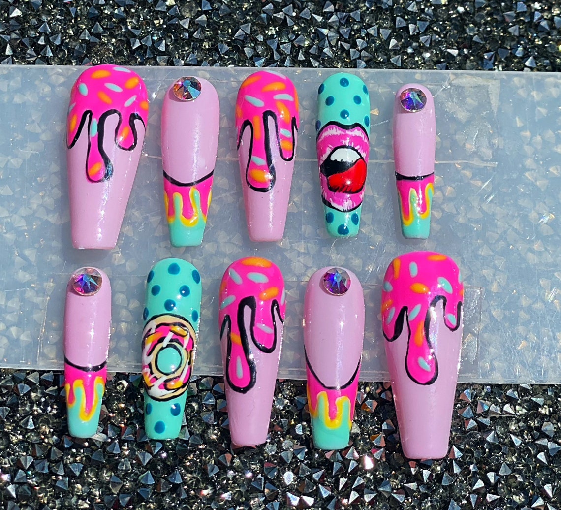 Bubble Pop Electric Coffin Shaped Press on Nails With - Etsy