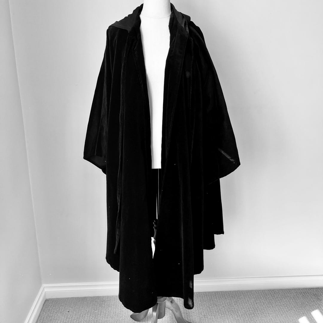 Vintage LAURA ASHLEY Ladies Hooded Cape / Cloak - Black - Tie up Front ...