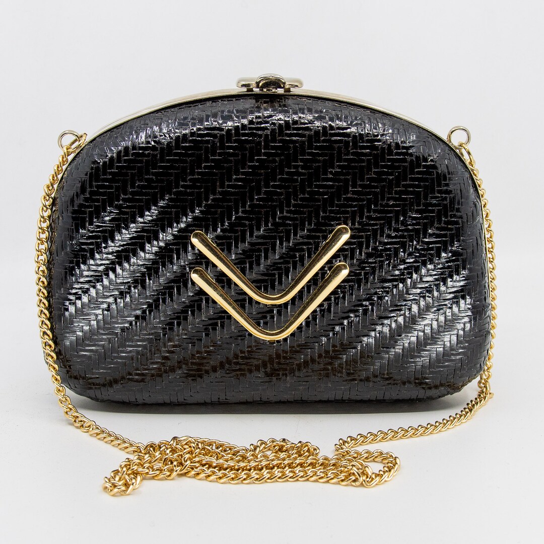 Vintage Straw / Rattan Glazed Ladies Handbag Black and Gold - Etsy