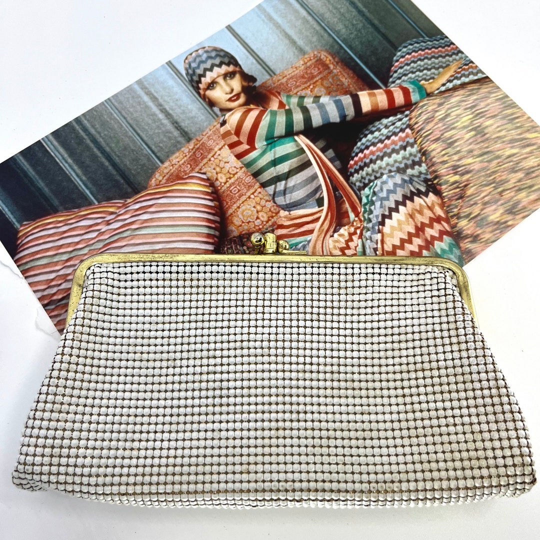 Vintage WHITING & DAVIS Double Section Ladies Purse / Wallet - White ...