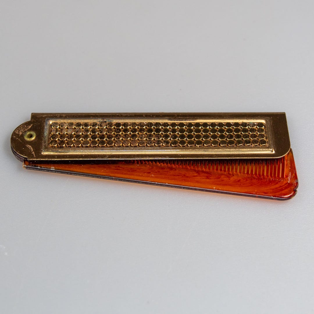 Vintage UNBRANDED Slim Fold up Comb - Gold Glomesh Colour - Brown Comb ...